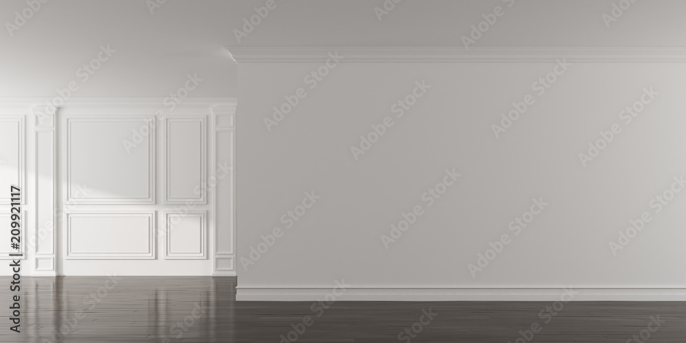 Perspective of the sun light cast the shadow on white empty room and ...