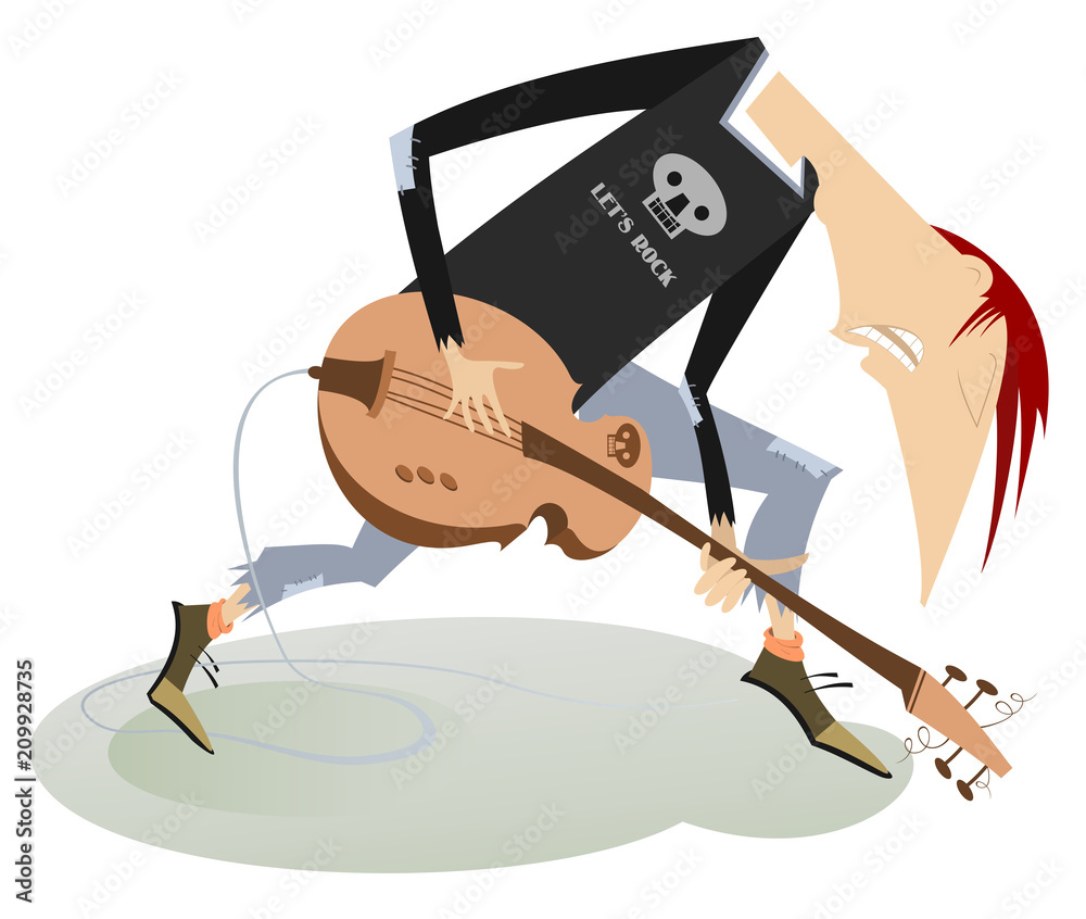 Cartoon guitar player illustration isolated. Smiling guitarist is ...