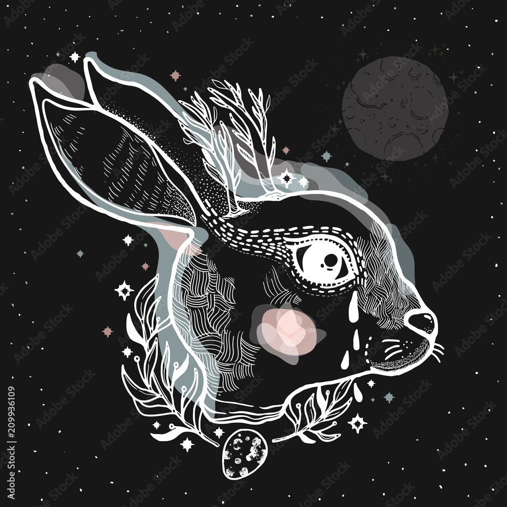 Sketch graphic illustration rabbit with mystic and occult hand drawn ...