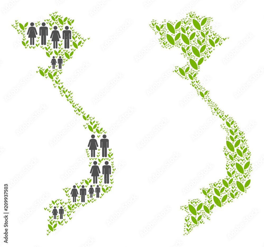 People population and floral Vietnam map. Vector mosaic of Vietnam map ...