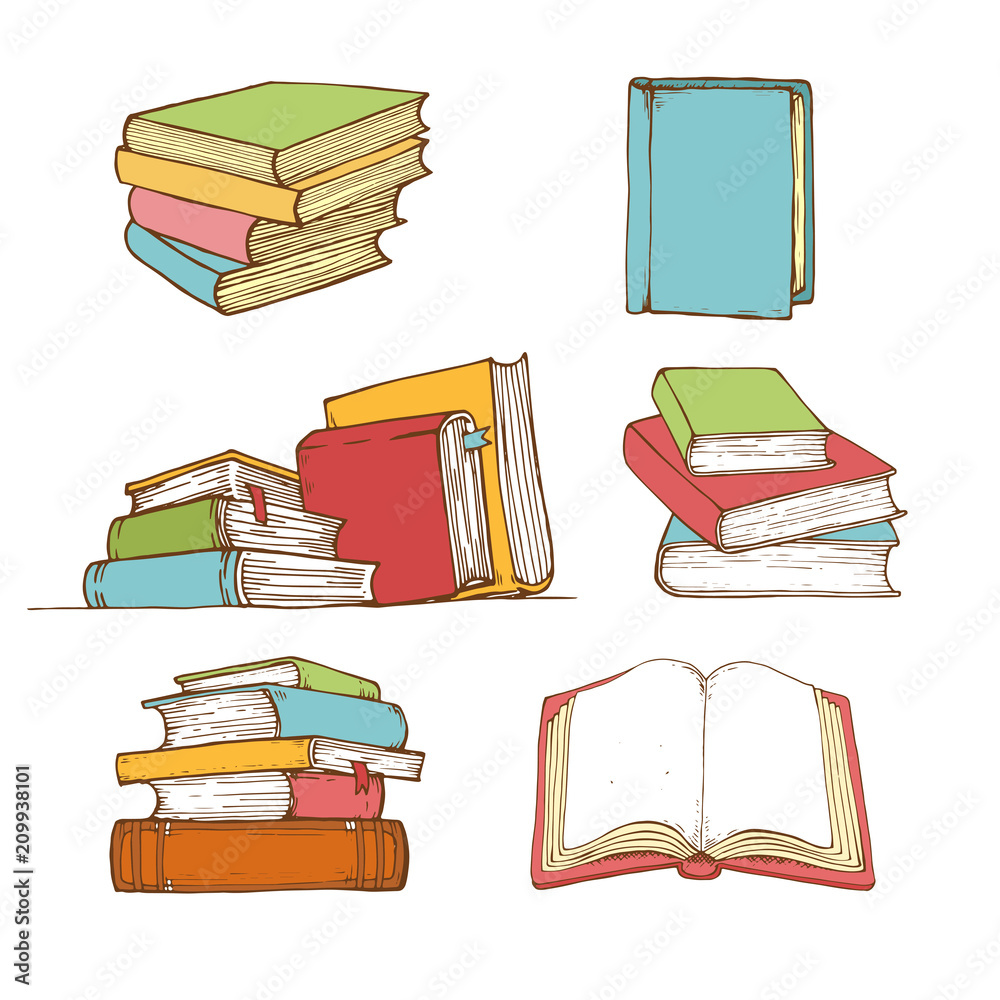 Set Of Hand Drawn Colorful Books On White Background Sketch Open Book Vector Illustration For set-of-hand-drawn-colorful-books-on-white-background-sketch-open-book-vector-illustration-for