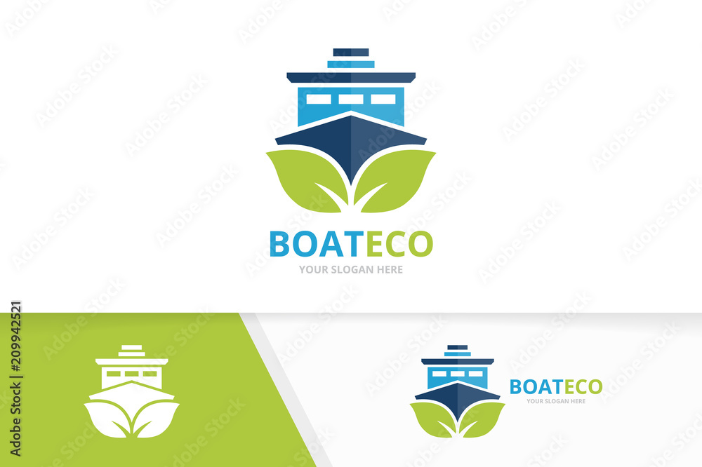 Vector ship and leaf logo combination. Boat and eco symbol or icon ...