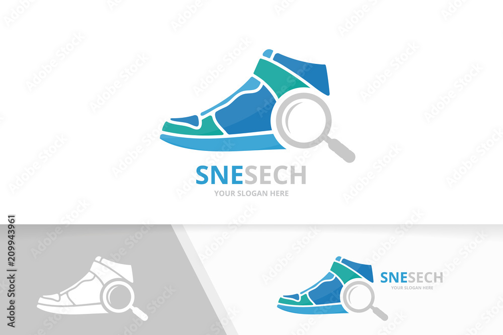 Vector sneaker and loupe logo combination. Shoe and magnifying symbol ...