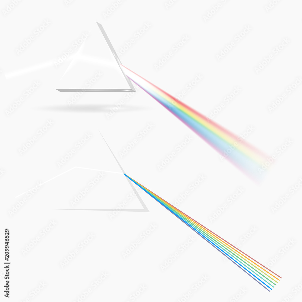 Spectrum prism picture. Transparent optical element, triangular prism ...