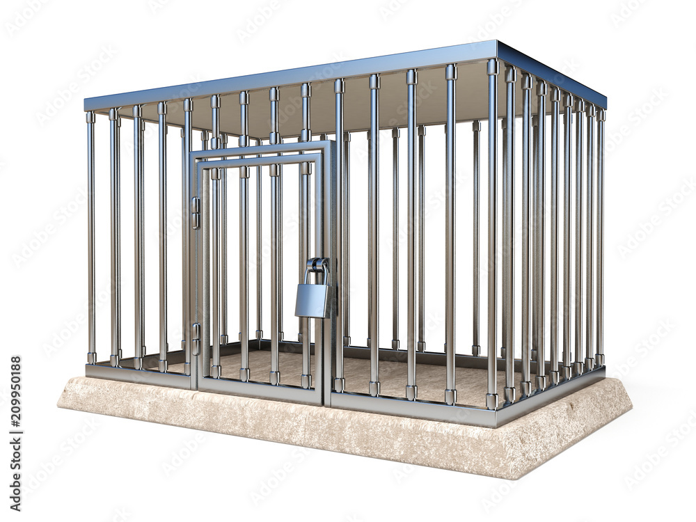 Metal cage with lock side view 3D render illustration Stock ...