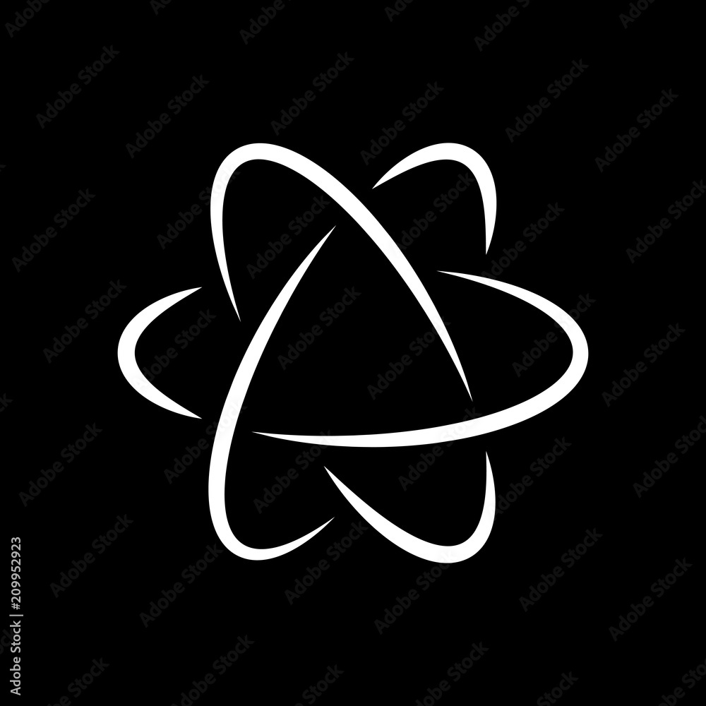 scientific atom symbol, logo, simple icon. White icon on black b Stock ...