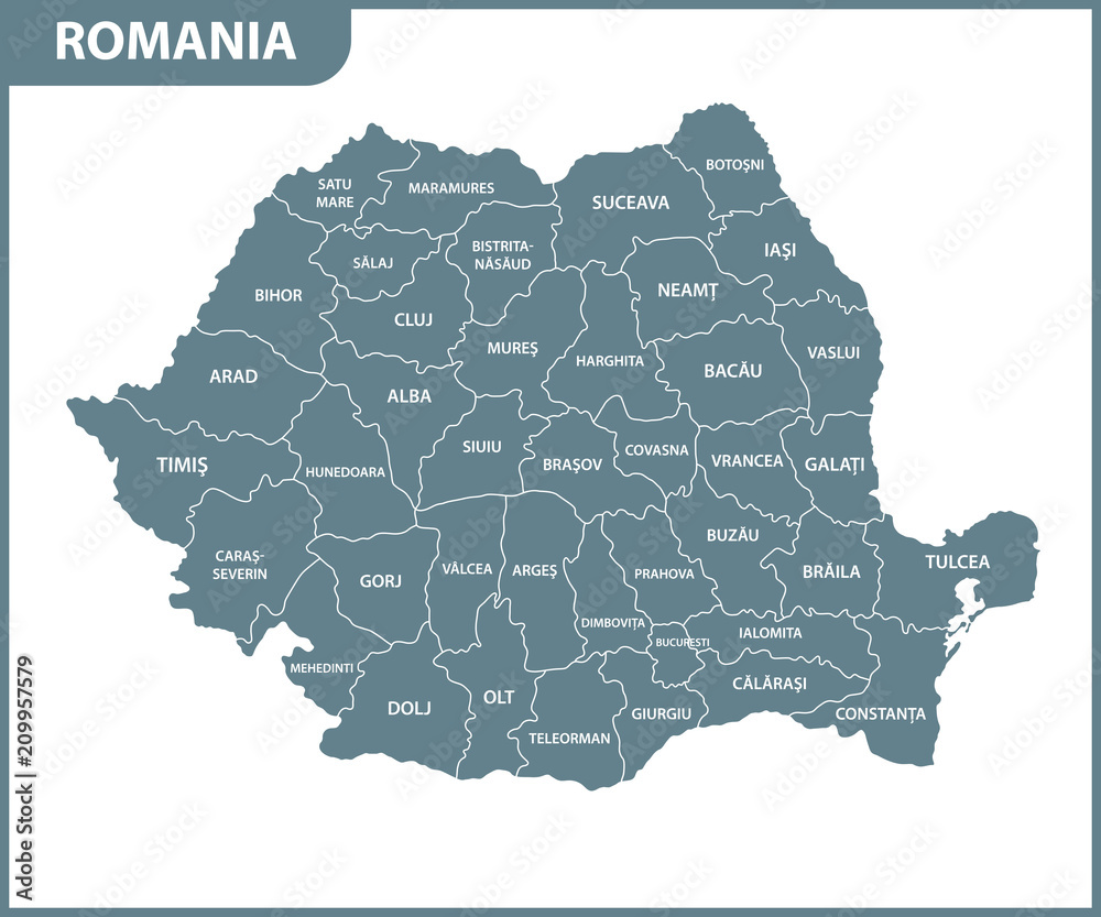 The detailed map of the Romania with regions or states. Administrative ...