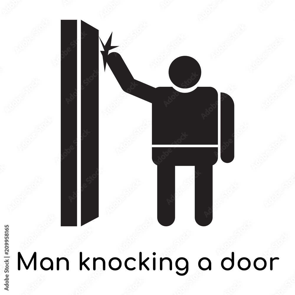 Man knocking a door icon vector sign and symbol isolated on white ...