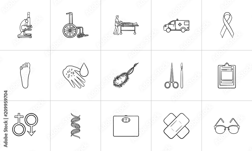 Medicine hand drawn outline doodle icon set for print, web, mobile and ...