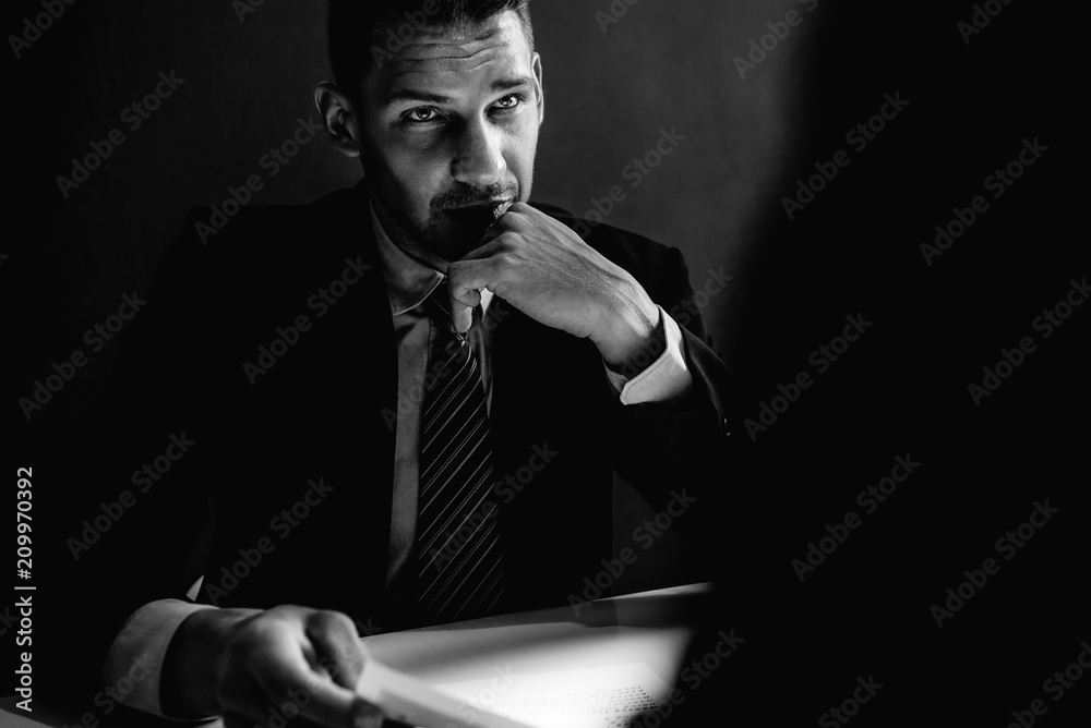 Detective interview suspect in interrogation room Stock Photo | Adobe Stock