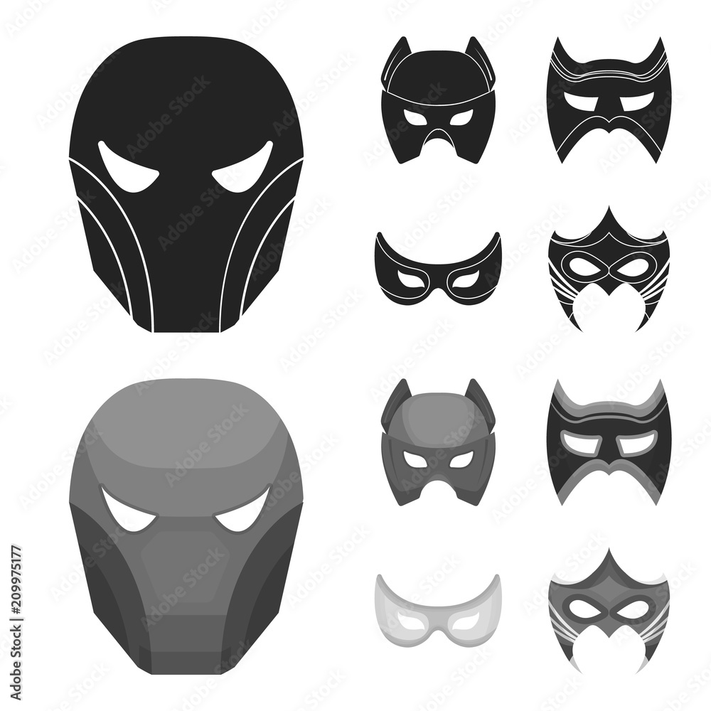Mask on the head and eyes. Super Hero Mask set collection icons in ...