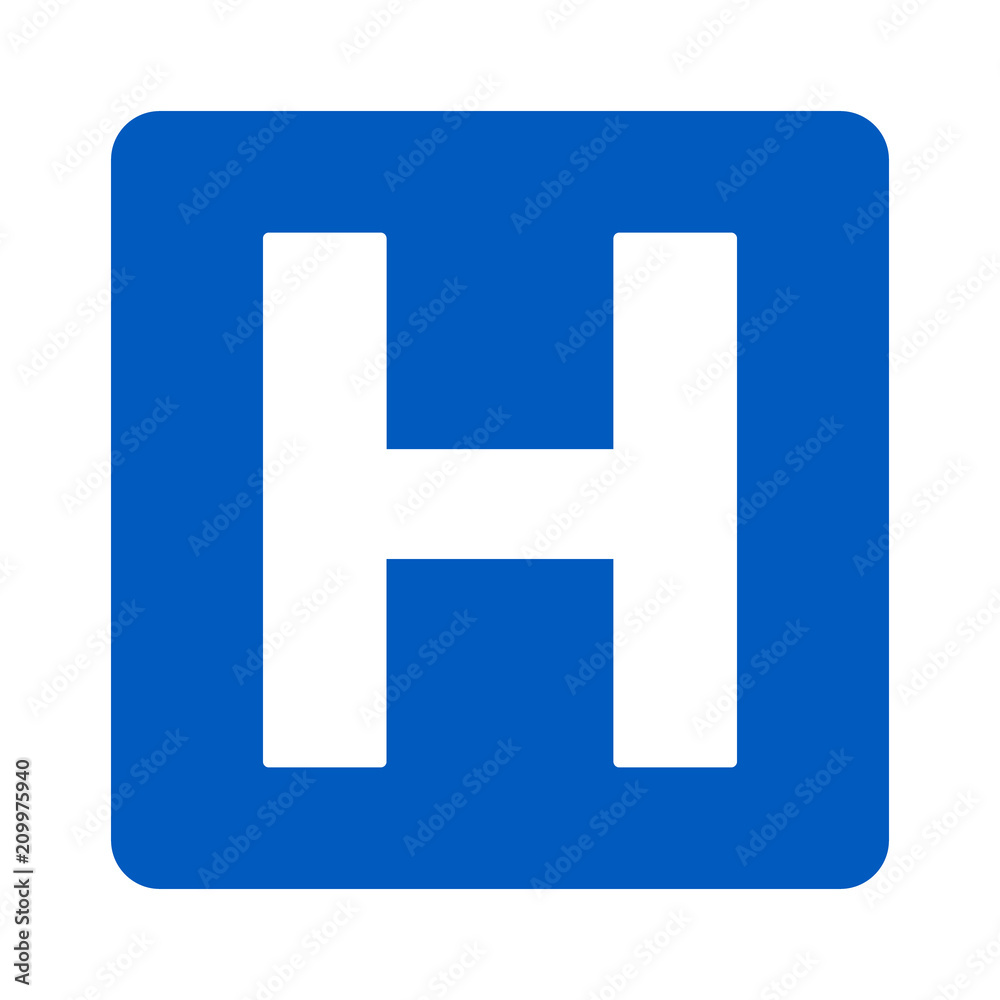 Blue hospital sign with the letter h icon flat vector icon for apps and ...