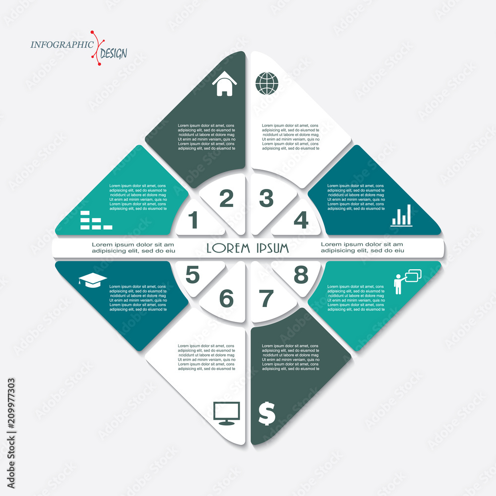 infographic vector template with 8 steps, parts, options, sectors ...