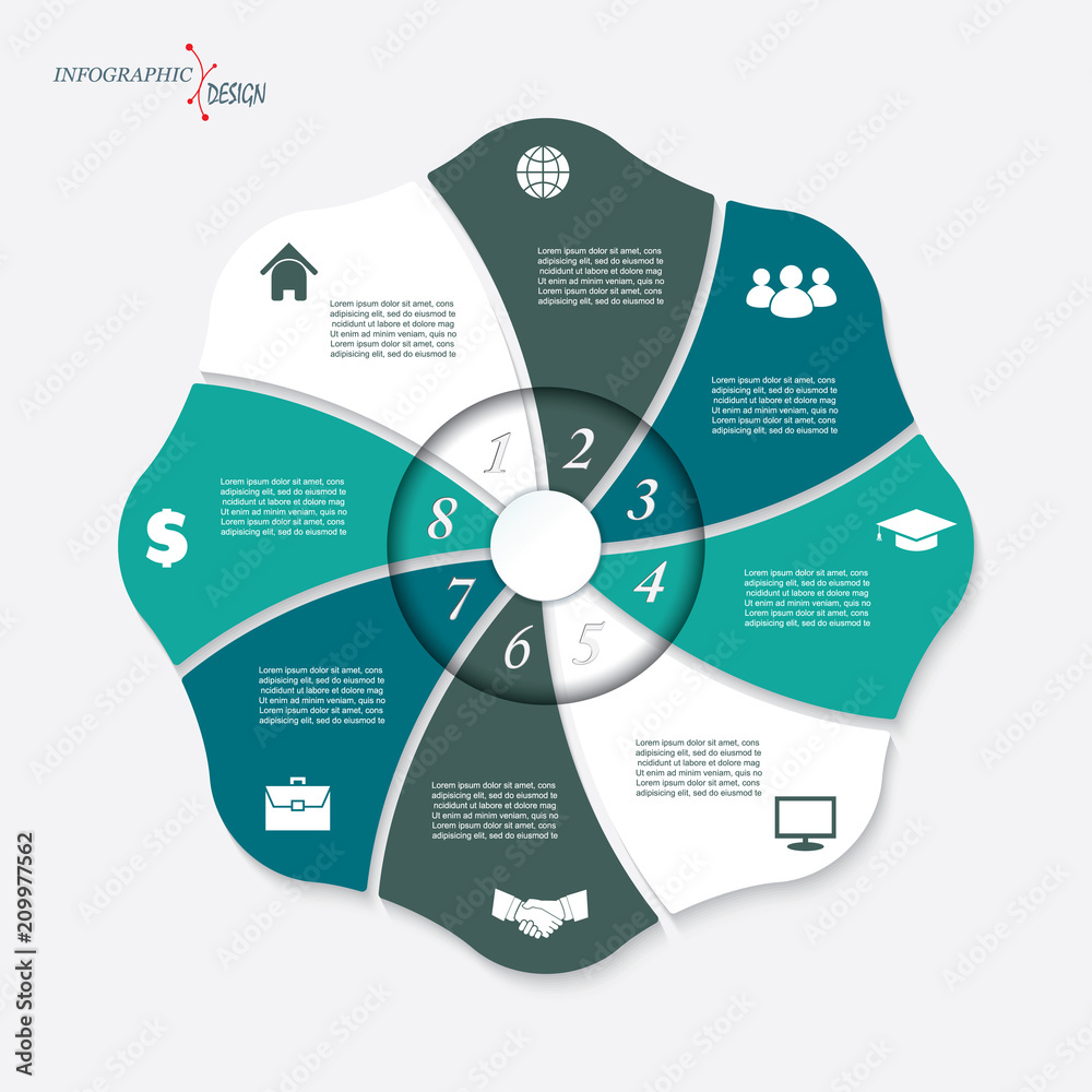Vector infographic template with 8 steps, parts, options, sectors ...