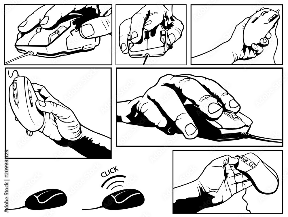 Set of Illustrations a Computer Mouse - Black and White Drawing Sketch ...
