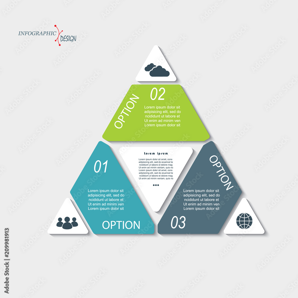 Business concept design with triangle and 3 segments. Infographic ...