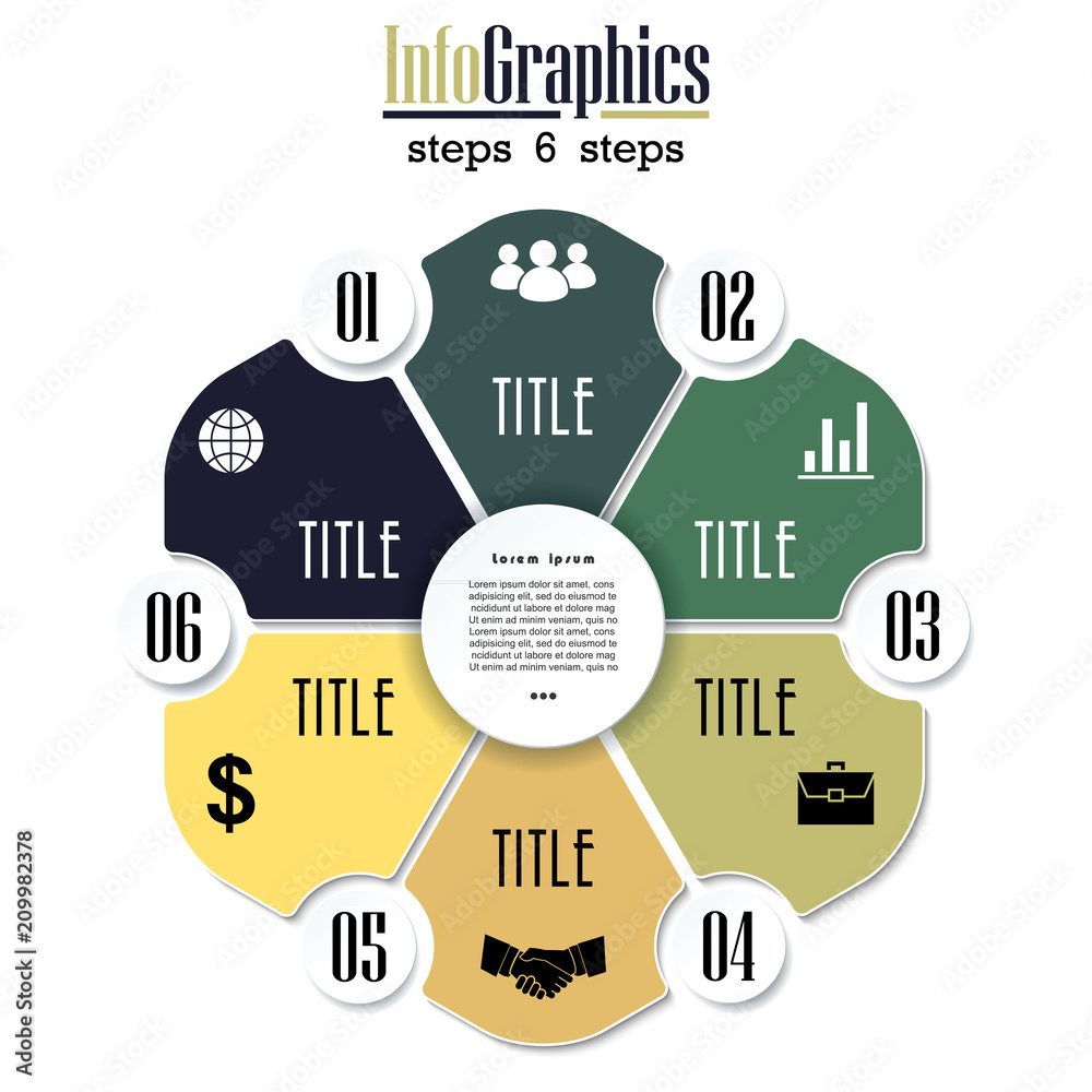 Vector circle chart infographic template with 6 options. Cycle diagram ...