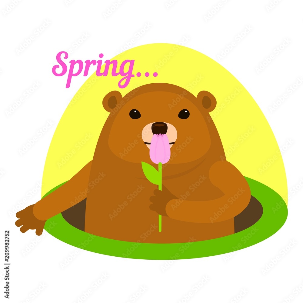 Groundhog at spring icon. Flat illustration of groundhog at spring ...