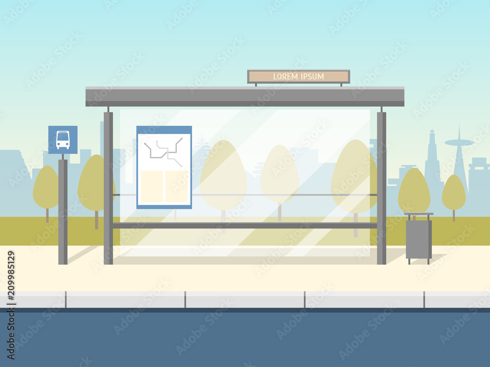 Cartoon Bus Stop Card Poster. Vector Stock Vector | Adobe Stock