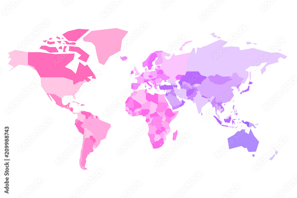 Multicolored map of World. Simplified political map with national ...