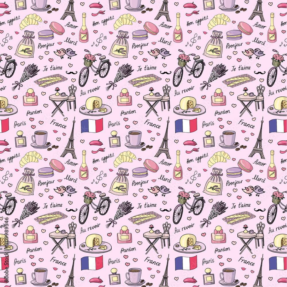 Pattern background of France and French simbols Stock Vector | Adobe Stock