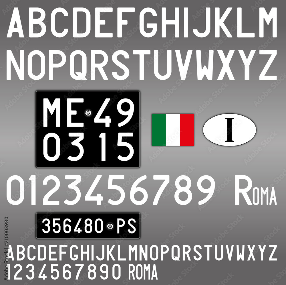 Italy old car license plate, letters, numbers and symbols, vintage ...