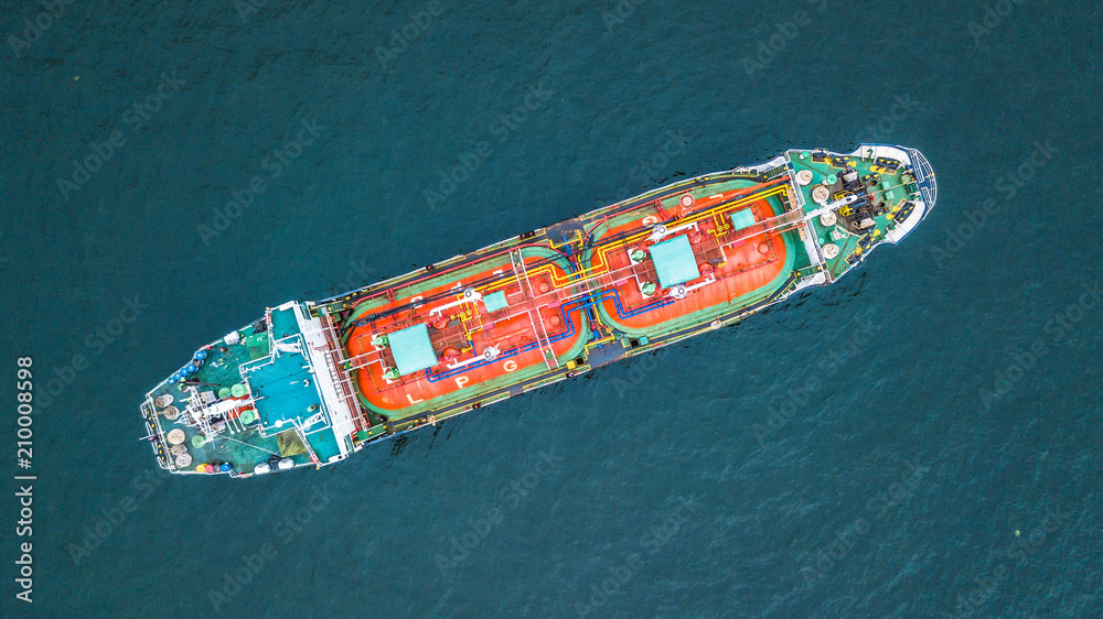 Aerial top view oil tanker ship, Tanker for import export business ...