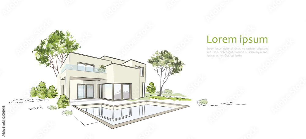 Vector architectural sketch modern exclusive house. Stock Vector ...