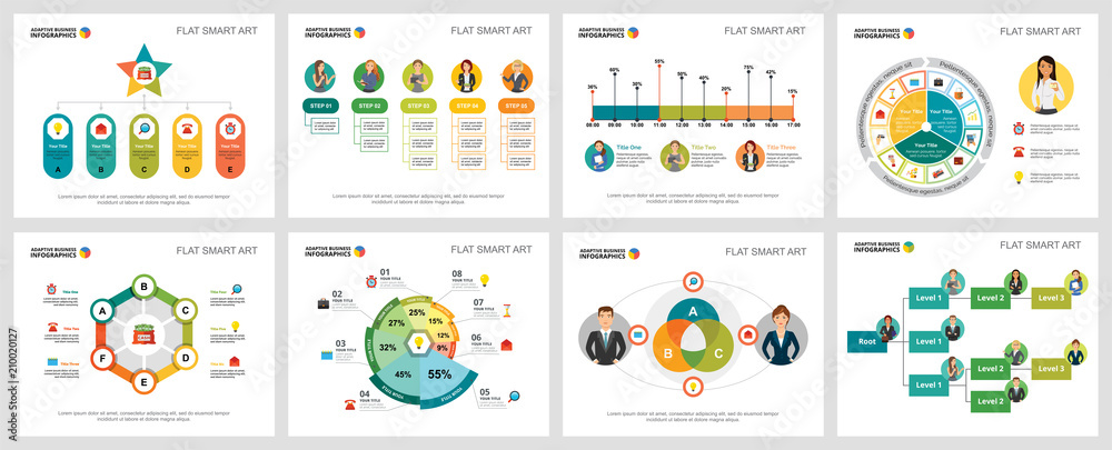 Colorful management or statistics concept infographic charts set ...
