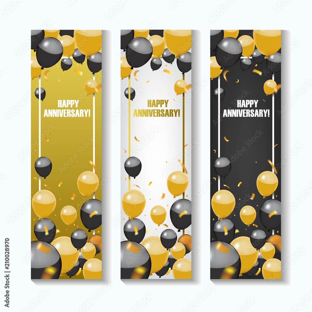 Happy Anniversary with Gold conffeti Vector Set Design. Scattered ...