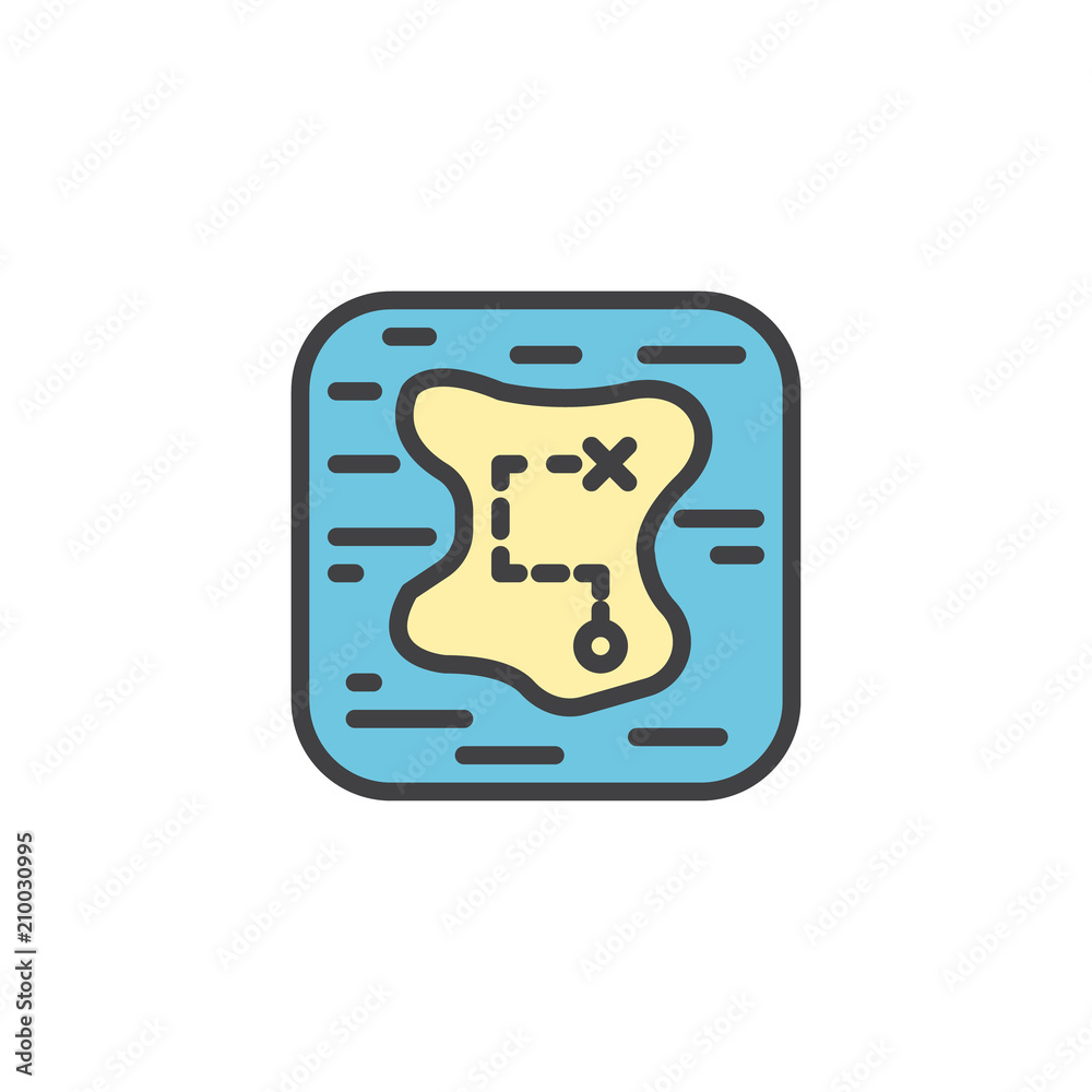 Treasure map filled outline icon, line vector sign, linear colorful ...