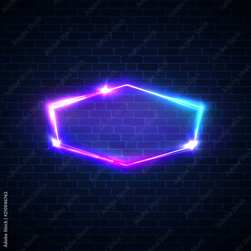 Night club neon sign. Blank 3d retro light signage. Techno frame with ...