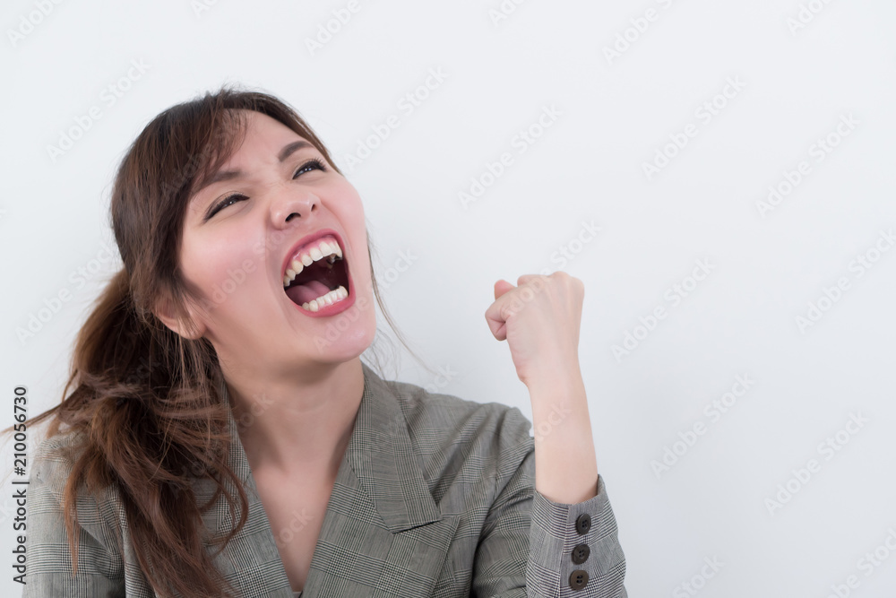angry woman shouting, screaming with upset mood; portrait of angry ...