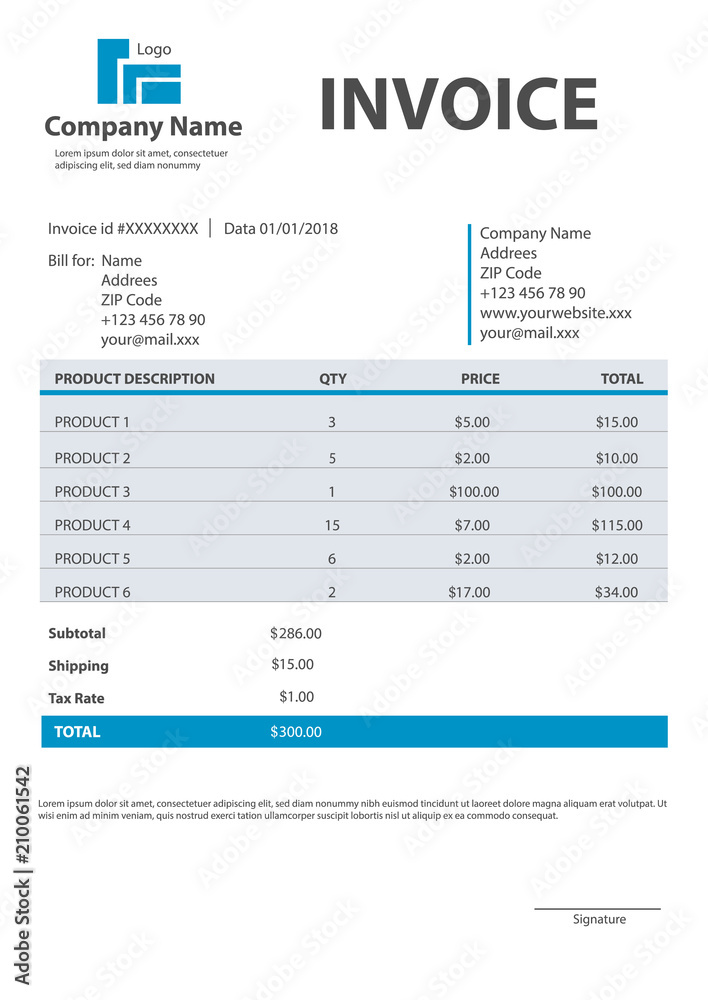 Creative vector illustration of invoice form template for your billing ...