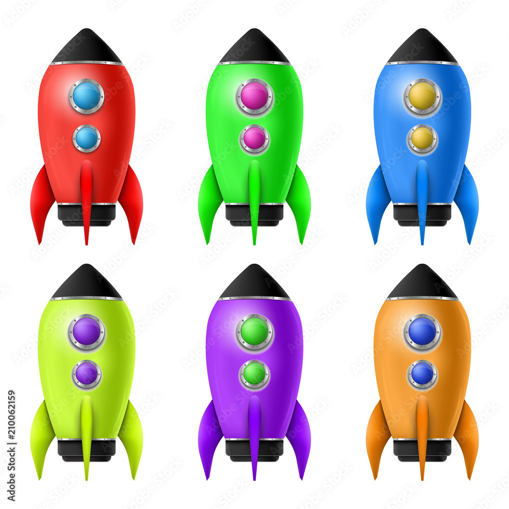 Vector illustration of realistic 3D rocket space ship launch isolated ...