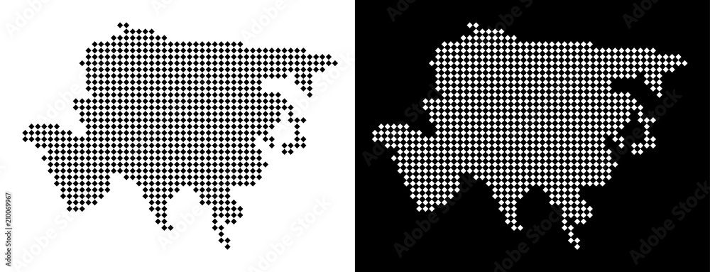 Vector rhombic pixel Asia map. Abstract geographic maps in black and ...