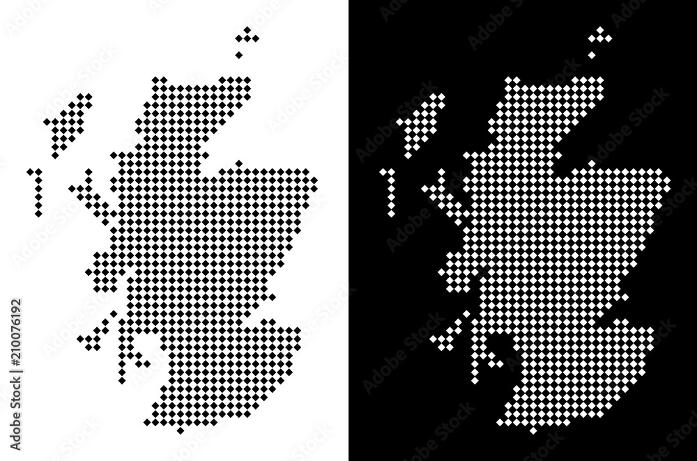 Vector rhombic pixel Scotland map. Abstract territorial maps in black ...