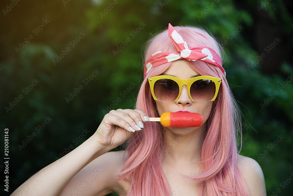 Pinup girl eating ice cream Stock Photo | Adobe Stock