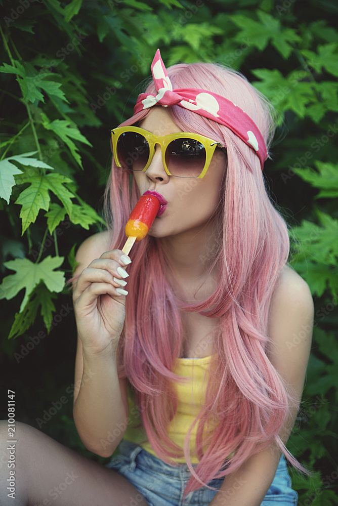 Pinup girl eating ice cream Stock Photo | Adobe Stock