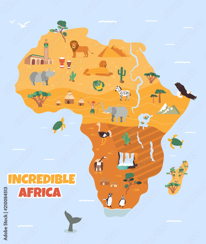 Bright map with famous african destinations Stock Vector | Adobe Stock