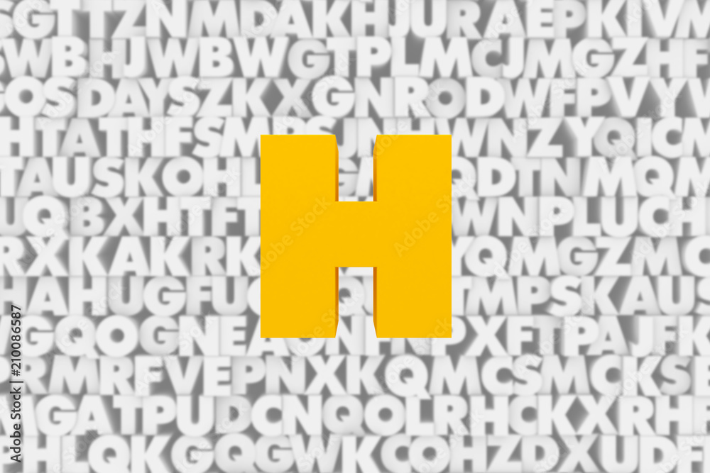 H new style orange color 3d letter and white random letter background ...
