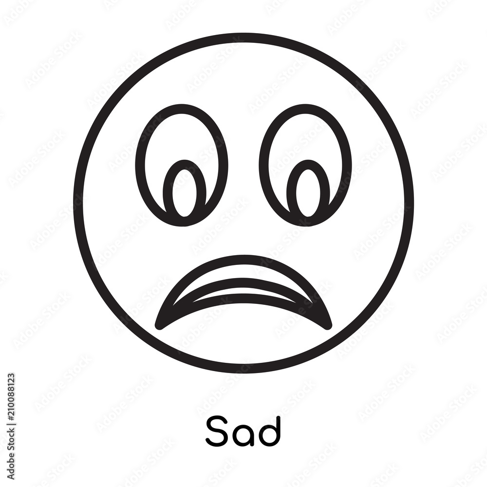 Sad icon vector sign and symbol isolated on white background, Sad logo ...