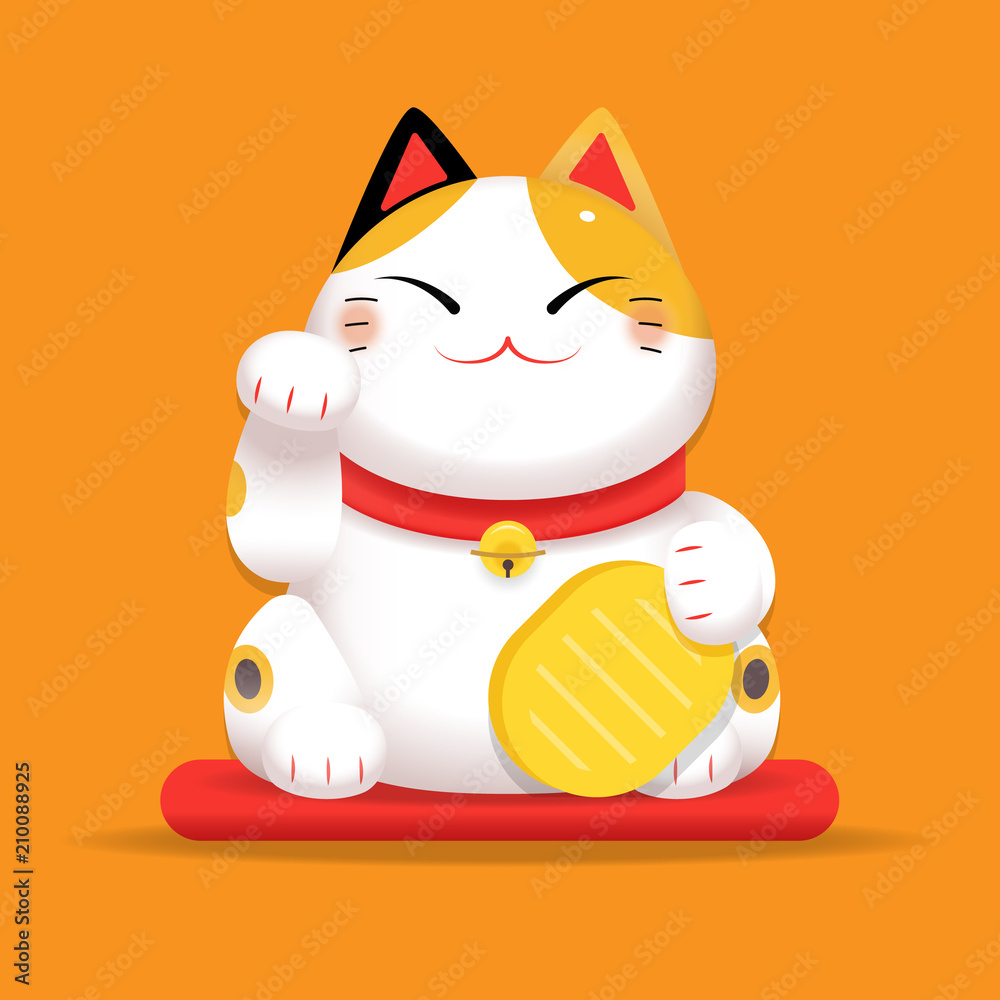 White Maneki Neko raised right paw gradient Stock Vector | Adobe Stock