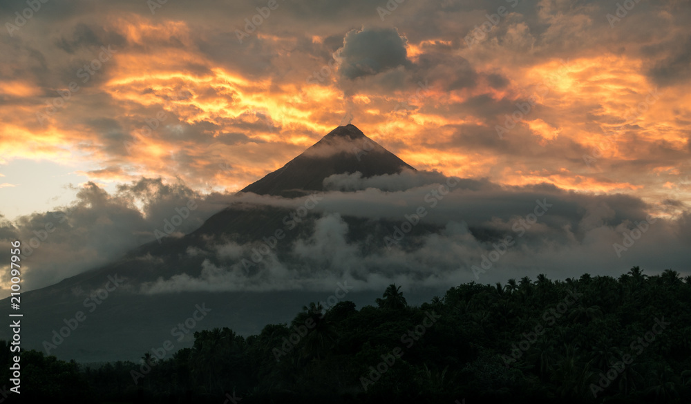 Mt. Mayon Volcano Shooting a Plume of Smoke at Sunset - Albay ...