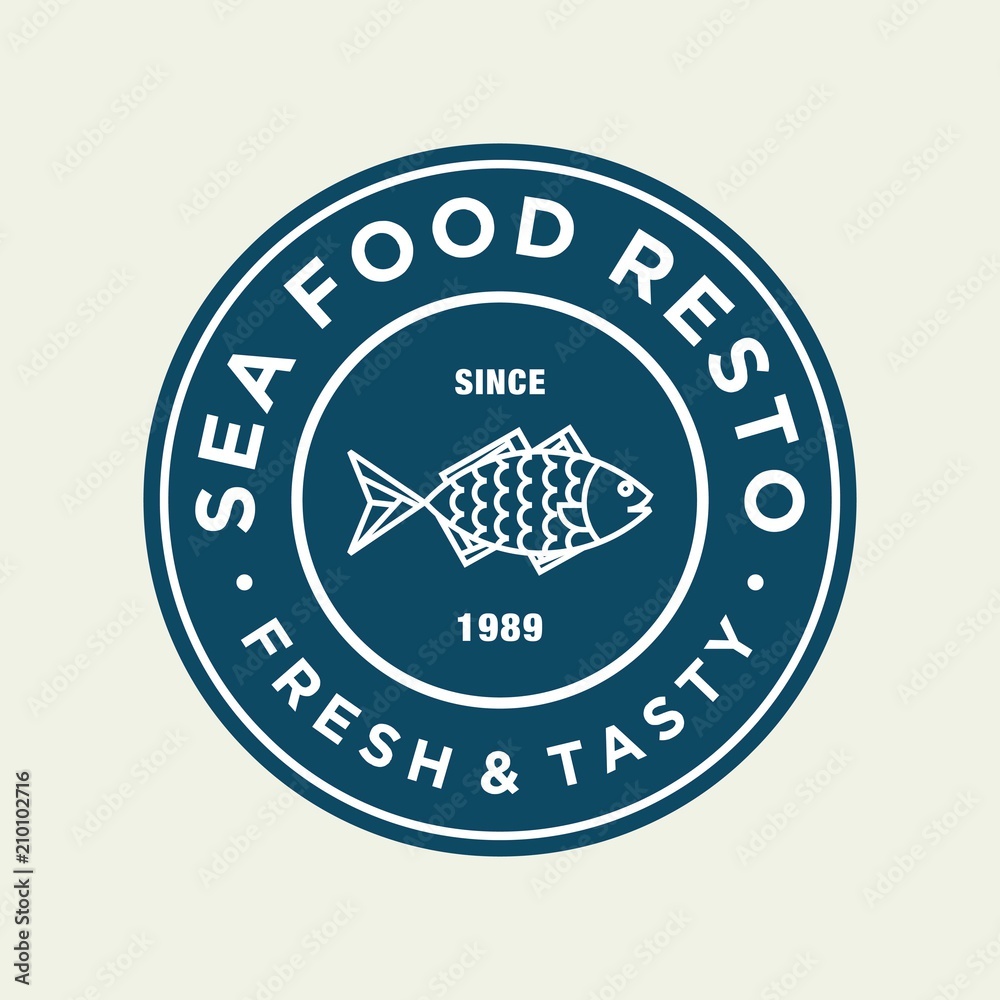 Seafood fish for restaurant line logo design. Vector icon illustration ...