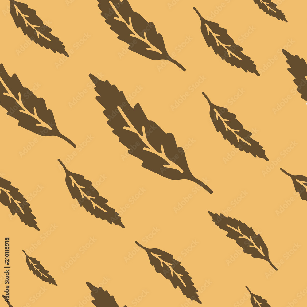 Vector illustration of brown leaves seamless pattern. Flat beige ...