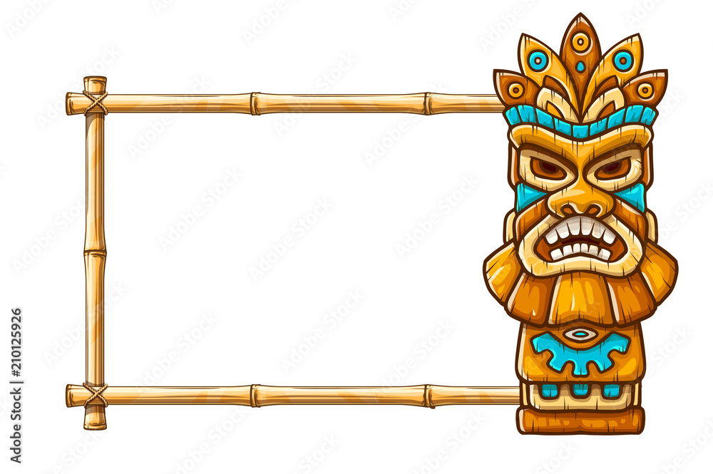Tiki traditional hawaiian tribal mask with human face on bamboo Stock ...