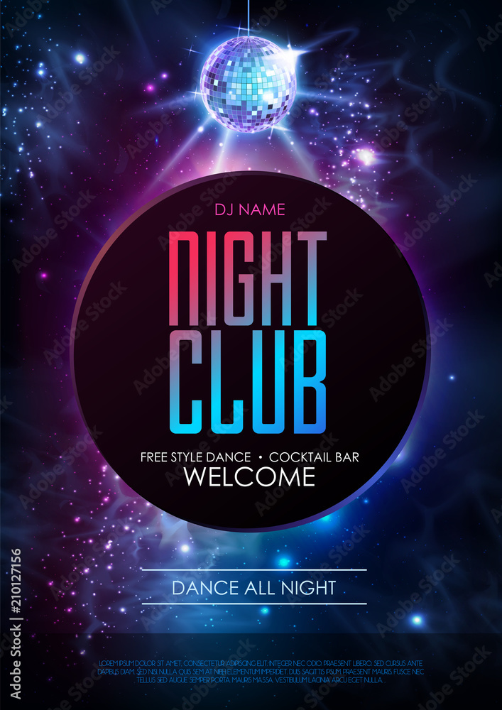 Disco ball background. Disco party poster on open space background ...