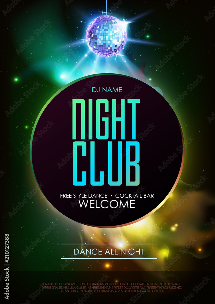 Disco ball background. Disco party poster on open space background ...