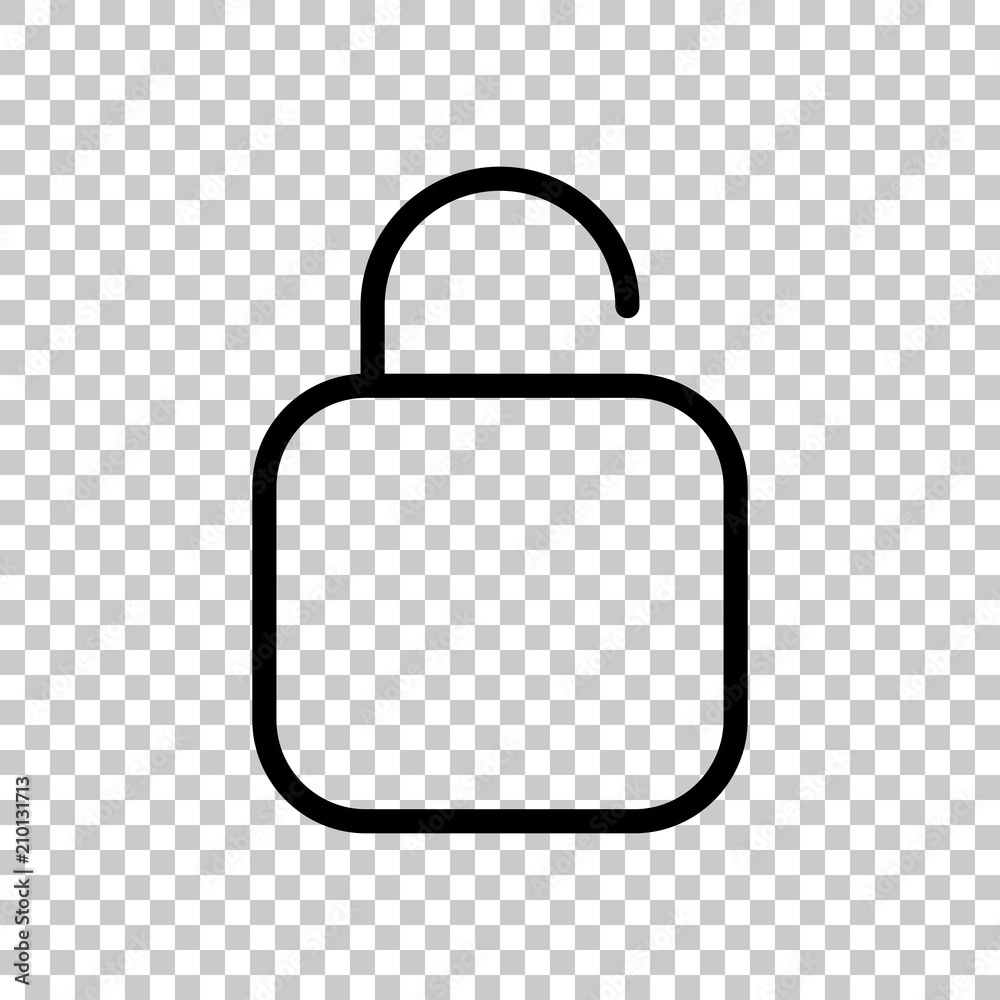 Simple unlock. Linear, thin outline. On transparent background. Stock ...